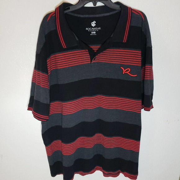 Rocawear | Shirts | Rocawear Classic Short Sleeve Polo Shir Mens 3xb Red Black Striped Big Tall ...